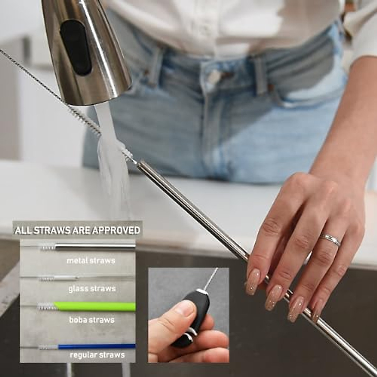 ALINK 5 Pack Water Bottle Brush Cleaning Set with Holder, Bottle Cleaner with Stand, Straw Brush, Nipple Brush, Lid Brush for Stanley 40OZ/30OZ Tumblers, Drinking Glass, Baby Bottles, Jugs - Black