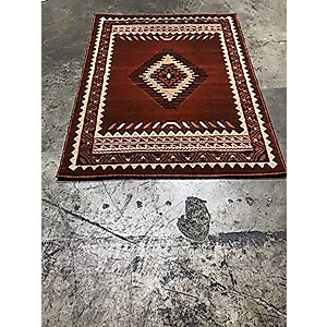 Kingdom South West Native American Area Rug Rust Brown Beige Design D143 (5 Feet 2 Inch X 7 Feet)
