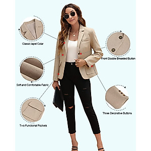 BZB Women's Casual Blazers Long Sleeve Lapel Open Front Work Office Bussiness Warm Blazer Jackets Khaki