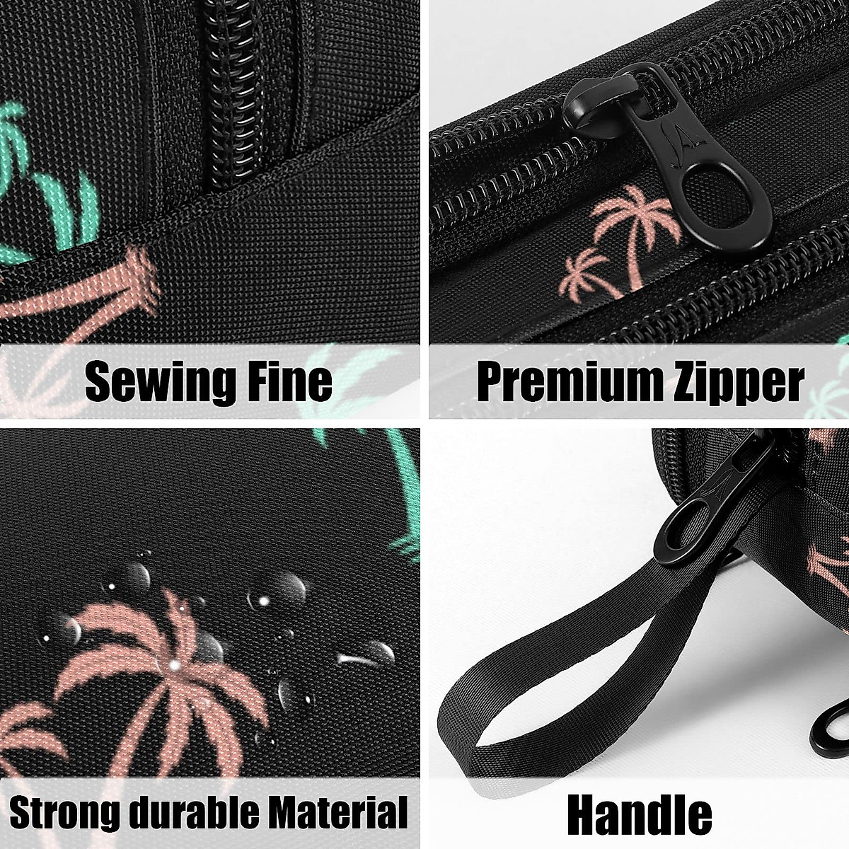 Fustylead Palm Trees Pencil Pen Case Stationery Bag, 3 Compartments School College Office Desk Organizer Storage Pouch Makeup Bag for Teen Boys Girls Students