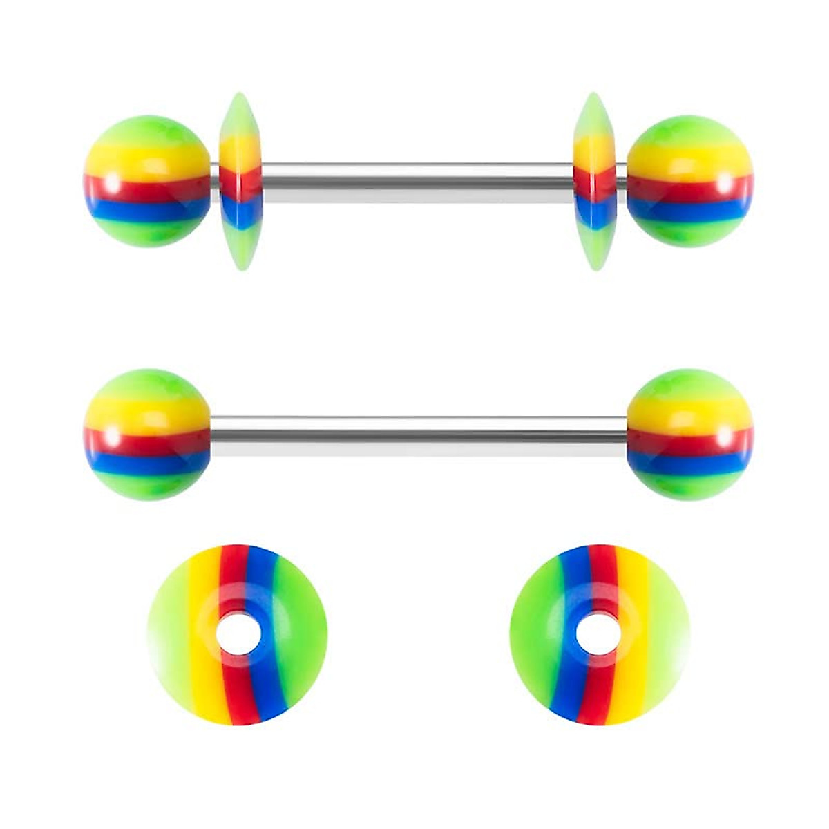 Memsion 316L Surgical Stainless Steel Tongue rings 14G Hypoallergenic Tongue Ring Acrylic Nipple Barbell Tongue Piercing Pack 12pcs Mix Colors Tongue Piercing Jewelry for Women Men