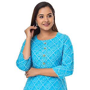 Vihaan Impex Leheriya Printed Casual Blue Tunic Top for Women Kurta Kurti for Women