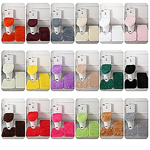 Aquarius CiCi 3 Piece Bathroom Rug Set Includes Bath Rug, Contour Mat & Toilet Lid Cover, Machine Washable, Super Soft Microfiber & Non Slip Bath Rugs with Rubber Backing Solid (Brown)