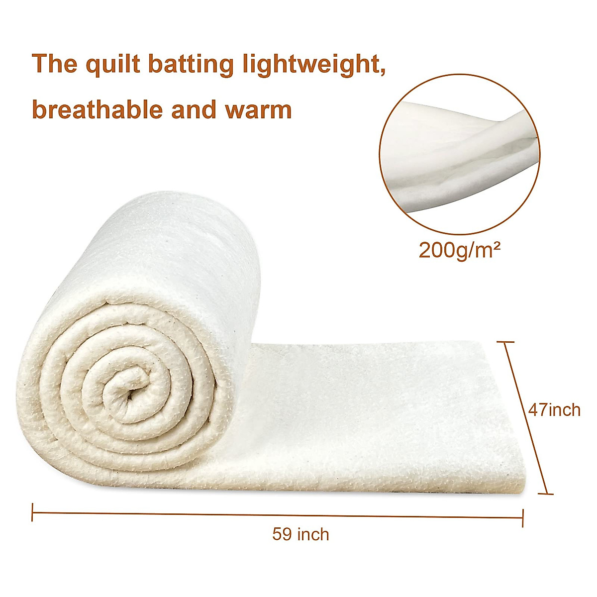 PLANTIONAL Grinding Natural Cotton Quilt Batting: 47-Inch x 59-Inch Light Weight Purely Natural All Season Quilt Batting for Quilts, Craft and Wearable Arts