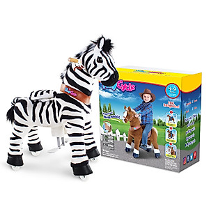 PonyCycle Official Ride-On Zebra No Battery No Electricity Mechanical Horse Toy Giddy up Pony Plush Walking Animal for Age 4-9 Years Medium Size - N4012
