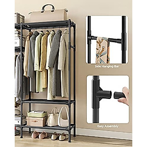 SONGMICS Garment Rack Heavy Duty Clothes Rack, 65 Inch Freestanding Portable Wardrobe Closet with Hanging Rails and Shelves, Total Load 242 lb, Easy Assembly, for Cloakroom, Bedroom, Black URDR201B02