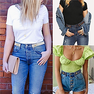 XZQTIVE 6 Pieces No Buckle Stretch Belt for Women Men, Buckless Belt Comfortable Invisible Elastic Belt for Jeans Pants Dresses, No Bulge No Hassle, Fit Waist Size 36-50in