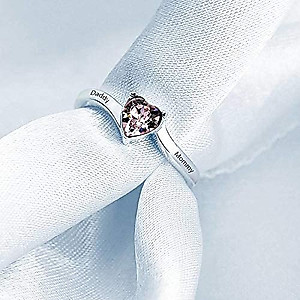 GLAMCARAT Personalized heart sterling silver ring mother’s jewelry with 1 birthstone heart shape engraved customized name birthstone ring with 1 stone