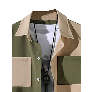 Floerns Men's Color Block Short Sleeve Collar Neck Button Down Shirt Top A Green Khaki M