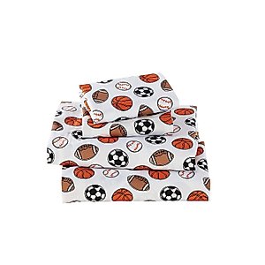 Linen Plus Sheet Set for Teens Kids Sports Soccer Basketball Football Baseball White Orange Brown Black Flat Sheet and Fitted Sheet and Pillow Case Twin Size New