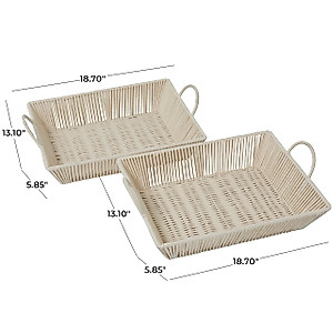 The Novogratz Cotton Handmade Woven Storage Basket with Handles, Set of 2 18"W, 17"W, Cream