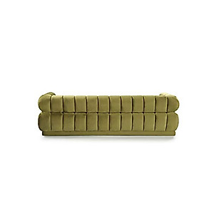 Iconic Home Quebec Sofa Velvet Upholstered Vertical Channel-Quilted Shelter Arm Tufted Design Modern Contemporary, Green