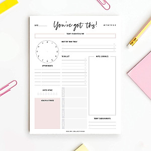 Bliss Collections Daily Planner, You've Got This, Undated Tear-Off Sheets Notepad Includes Calendar, Organizer, Scheduler for Goals, Tasks, Ideas, Notes and To Do Lists, 8.5"x11" (50 Sheets)