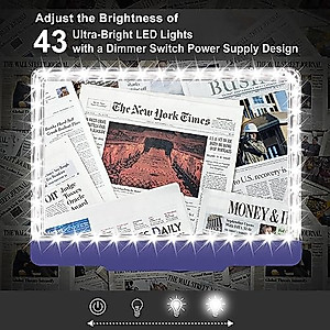 Upgrade Page Magnifying Glass for Reading - 5X Rechargeable Large Lens Magnifier Full Page Rectangular Reading Magnifier 43 LED with Light for Book and Low Vision Person