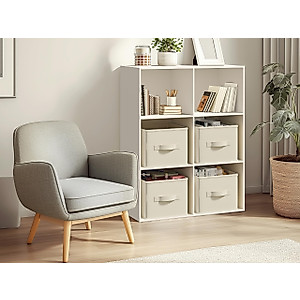 LayerSpace 3 Pack Fabric Storage Bins for Shelves | 16.93x12x8.23in Closet Storage Bins | Collapsible Storage Bins for Organization | Linen Clothes Storage Bins | White & Ivory