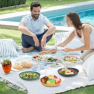 Phyllia Set of 6 Wheat Straw Plates, 9 Inch Unbreakable Deep Dinner Plates, Microwave and Dishwasher Safe Plastic Plates Reusable, Lightweight Plates for Kitchen Camping, Picnic, Party, Dorm