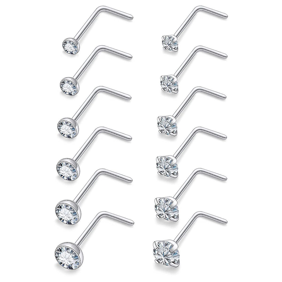 Uzgtvy 20G Nose Rings Studs for Women 316l Stainless Surgical Steel Silver L Shaped Bend Hypoerallgenic Diamond Nose Nostril Ring Body Piercing Jewelry for Women Men 1.5mm 2mm 2.5mm 3mm 3.5mm 4mm