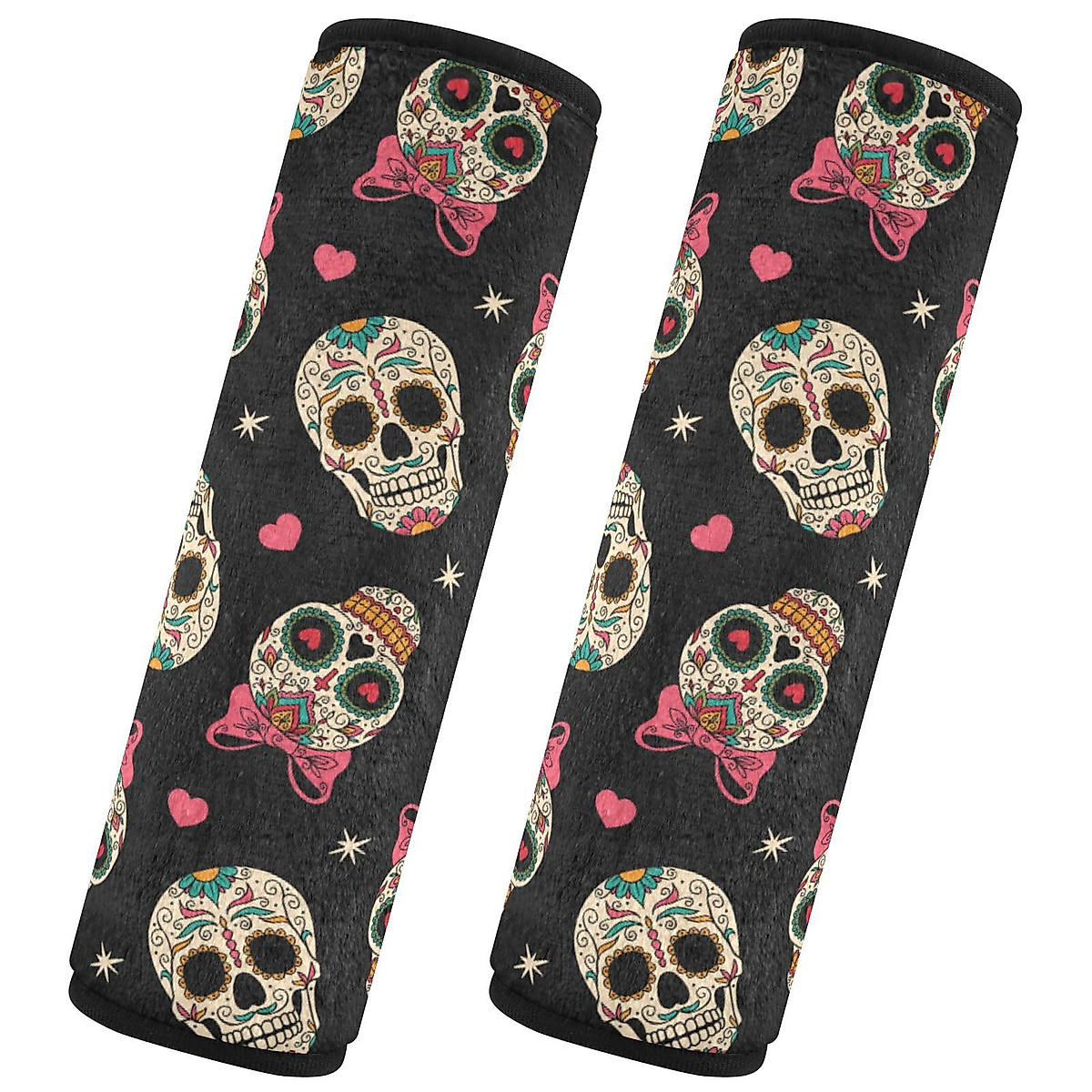 Sugar Skulls Seat Belt Covers for Baby Kid's Car Seat Strap Shoulder Seatbelt Covers 2 Pack Super Soft Car Seat Neck Cover for Boys Girls Adults Babies 6.5 in