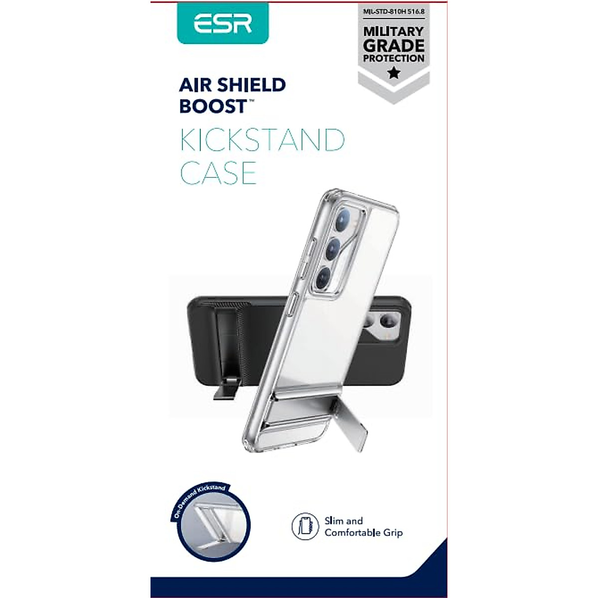 ESR for Samsung Galaxy S23 Case, Boost Kickstand S23 Case with 3 Stand Modes, Military-Grade Drop Protection, Supports Wireless Charging, Shockproof Slim Phone Cover with Patented Kickstand, Clear