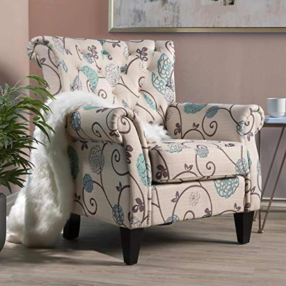 Christopher Knight Home Greggory Floral Fabric Tufted Chair, White / Blue
