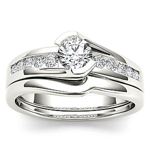 DZON Sterling Silver 1/2CT TDW Dimaond Bypass Bridal Set For Women(I-J, I2)