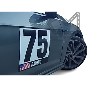 Race Car Number Plate Vinyl Decal - Permanent, Reusable and Magnet Available - Driver Name + Flag (12 Inches, Magnet))