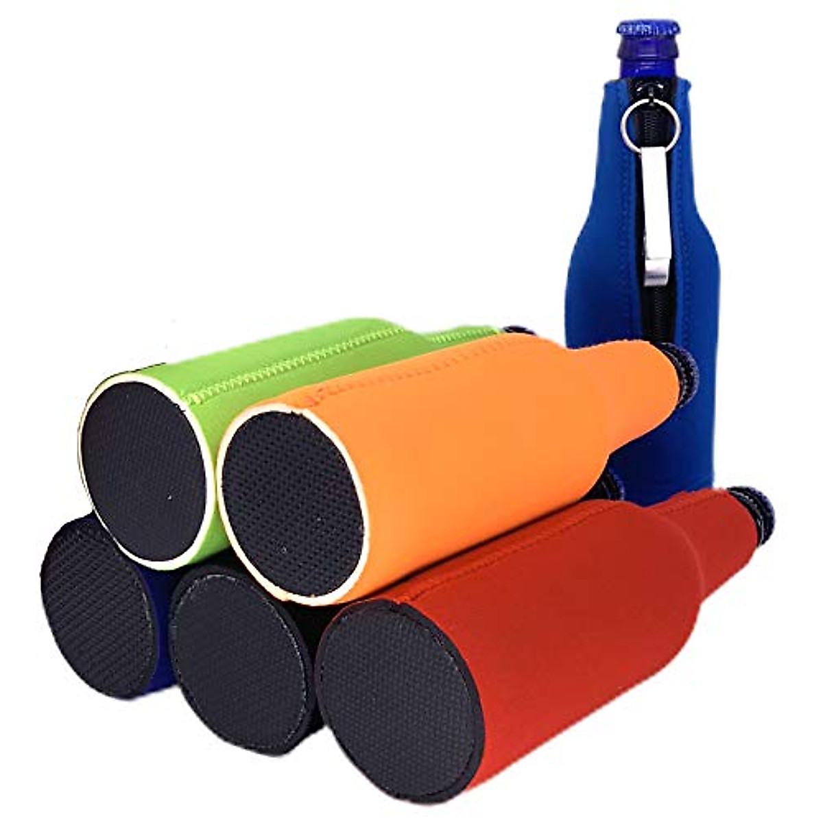 Blank Neoprene Beer Bottle Coolie with Opener (Variety Color 6 Pack)