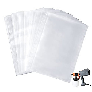 Paint Sprayer Bags 50 Pcs Disposable Clear Spray Gun Bags Sprayer Cup Canister Liners for HVLP Wagner Paint Sprayer Parts Accessories Compatible with Most Spray Guns (7.9 x 11.8 Inch)