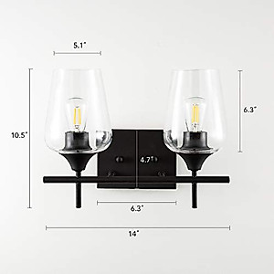 VONLUCE 2-Light Vanity Light in Matt Black Finish, Vintage Farmhouse Mirror Lights with Clear Glass Shade, Modern Industrial Wall Sconce for Bathroom, Bedroom, Hallway, Makeup Dressing Table