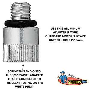 Slippery Pete - Lower Unit Gear Oil Pump for Standard Quart Bottles, Includes 3/8 inch Metal Swivel, 8mm and 10mm Adapters Fit Most Marine Boat Outboard Motors (NOT COMPATIBLE WITH VOLVO PENTA)