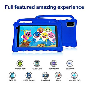 BYYBUO Kids Tablet, 7 Inch Android 12.0 GO Tablet for Kids, 2GB+32GB ROM, HD Eye Protection Screen Toddler Tablets with Shockproof Case, Parental Control,The Best Gift for Children(7 Colors)