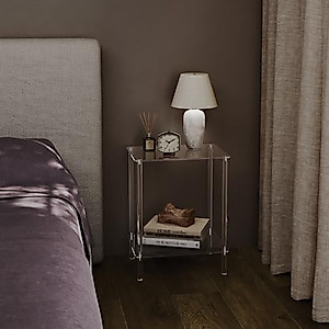 HMYHUM Acrylic Side Table/End Table for Living Room, Small Nightstand/Bedside Table for Bedroom, Home Accent Table, 2-Tier, 15.7" L x 11.8" W x 20" H, Clear