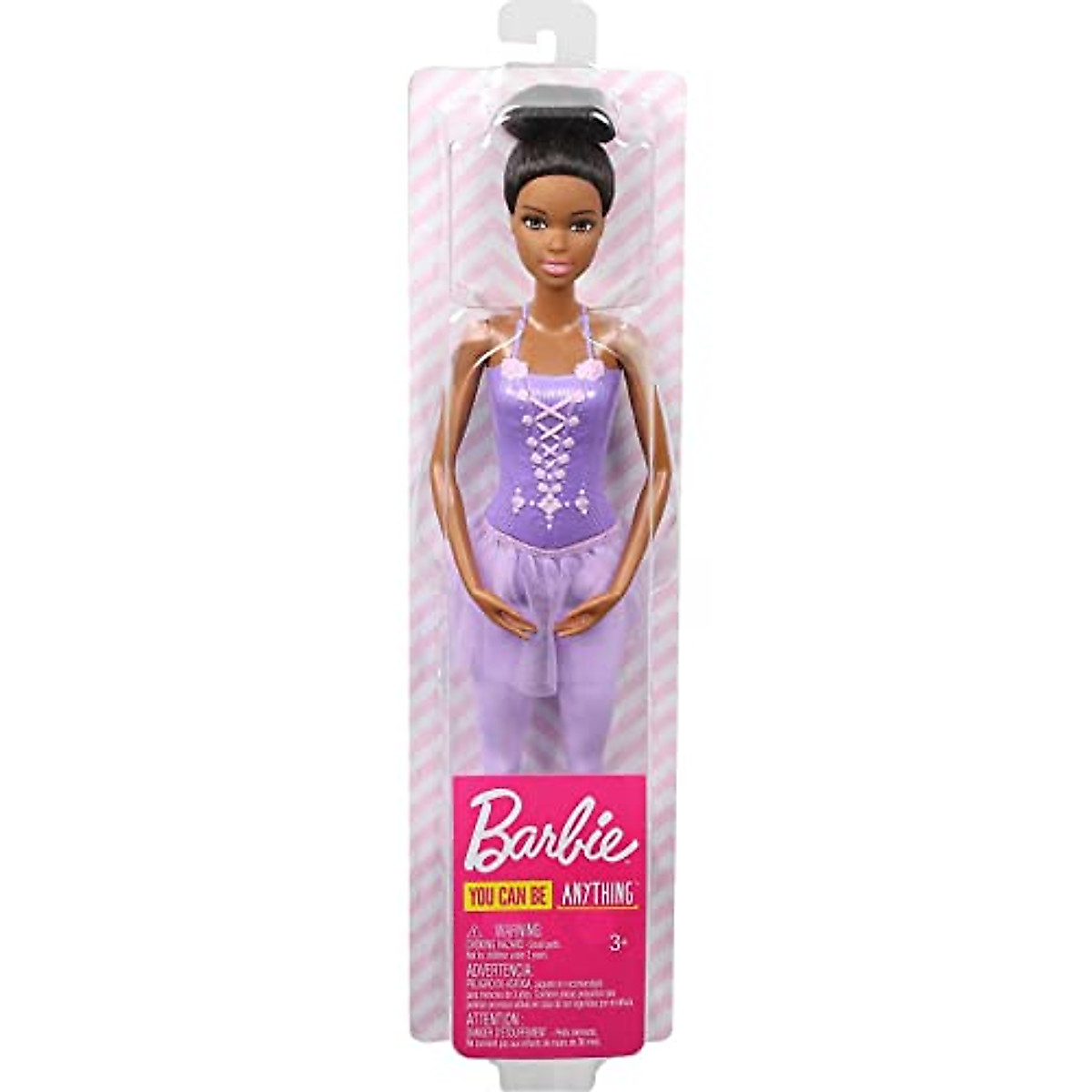 Barbie Ballerina Doll in Purple Removable Tutu with Black Hair in Top Knot, Brown Eyes, Ballet Arms & Sculpted Toe Shoes
