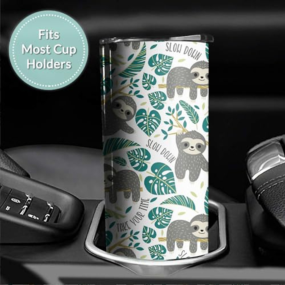 20 oz Sloth Skinny Tumblers with Lid and Straw, Sloth Stainless Steel Vacuum Insulated Travel Coffee Mug Cup Water Bottle, Sloth Decor Stuff Accessories, Gifts for Women Girls Sloth Lover