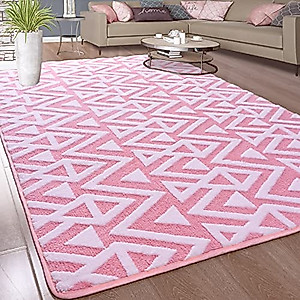 Ompaa Ultra Soft Shaggy Rugs Memory Foam Bedroom Carpet, Pink 4 x 6 Feet, Plush Geometric Textured Area Rugs for Living Room Couch Dorm Bedside Kids Girls Teens Room Nursery Decor Floor Mat