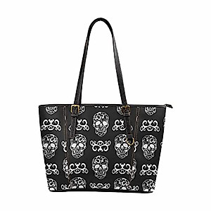 InterestPrint Skull Floral Pattern Women's Large Capacity Work Tote Shoulder Bag