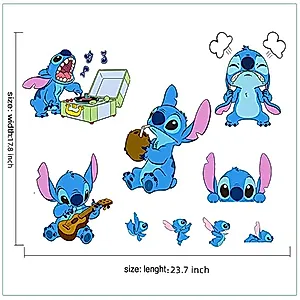 AOLIGL Lilo and Stitch Wall Stickers Disney Cartoon Wall Decals DIY Peel and Stick Vinyl Wall Decor for Kid Girls Boys Bedroom Living Room House Fun (Size: 17.8×23.7 inch)