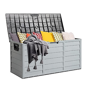 Outvita Deck Storage Box, 75 Gallon Durable Storage Container Bin Store Patio Cushions, Pool Toys and Yard Stools Outdoor Patio Garden for (Gray)