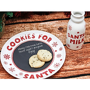 tiny ideas Santa’s Cookie and Milk Plate Set, Chalkboard Personalized Message for Santa Plate and Milk Jug Holiday Tradition Gift Set, Christmas Gift For Kids, Christmas Eve Tradition Play Set