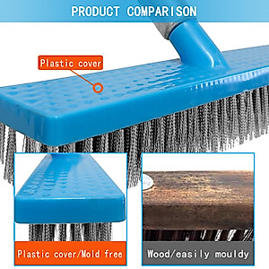 koyata 11.8” Heavy Duty Push Broom Brush with 60"" Long Handle,Stainless Steel Deck Scrub Brush,Outdoor Broom for Cleaning Bathroom, Kitchen, Patio, Garage, Deck, Concrete,Stone, and Tile Floors