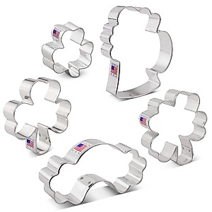 Ann Clark Cookie Cutters 5-Piece St. Patrick's Day Cookie Cutter Set with Recipe Booklet, Shamrock, Small Shamrock, Four Leaf Clover, Beer Mug