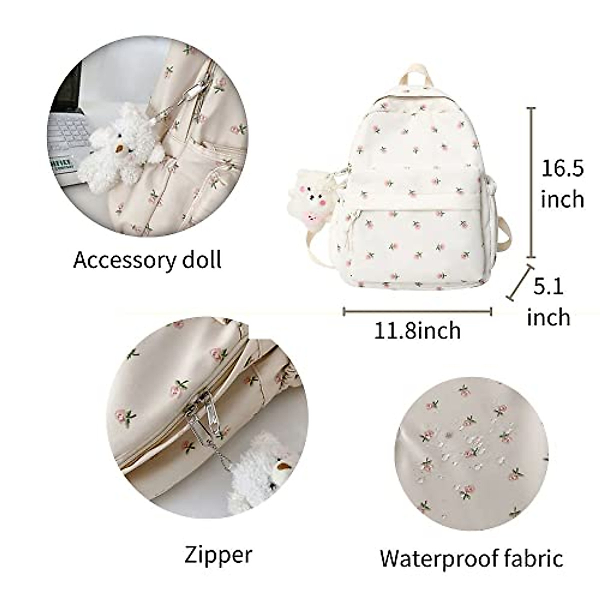ZFOFLIK Small Flower school bag for Teen Girls Kawaii Floral Backpack for Girls Women Student Aesthetic Cute Mini Bookbag girls backpacks ages 8-10(white)