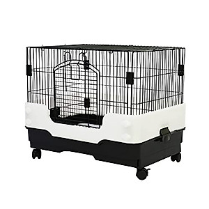 26" Rabbit Cage Carry with Pull Out Tray and Caster Size: L25 XW17 XH21 (Black)