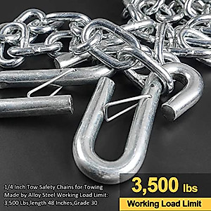 AYMMIC 1/4'' x 48''Trailer Safety Chain with 2 Latches S Hook,3,500Lbs Capacity,G30,Secures Tow Vehicle to Trailer,for RV, Trailer, Truck,and Boat Towing