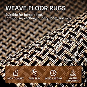 eqivei Kitchen Rugs and Mats Non Skid Washable Set of 2 PCS, Absorbent Runner Rugs for Kitchen, Farmhouse Weave Floor Mats in Front of Sink, 17.3"x 47"+17.3"x 29" (Black)