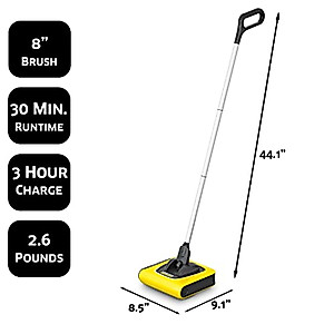 Karcher KB 5 Lightweight Multi-Surface Cordless Electric Floor Sweeper Broom - Ideal for Fur, Hair, Dirt, & Debris - 8.25" Cleaning Width, 30 Minute Runtime
