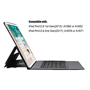 casefromme for iPad Pro 12.9 Keyboard Case,Slim Lightweigh Folio Shell Protective Stand Leather Cover for iPad Pro 12.9 inch 1st & 2nd Generation（2015 & 2017 Black