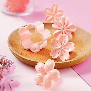 5Pcs/Set Cookie Mold Stampers Cherry Blossom Pastry/Fondant Cutters Flower-Shape Hand Pressure Pastry Mould for Sakula Cookies, Sugarcraft Cake Decoration, Polymer Clay, Chocolate (Pink)