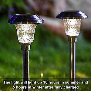 BEAU JARDIN 4 Pack Solar Lights Pathway Outdoor Waterproof Supper Bright Up to 12 Hrs Glass Stainless Steel Metal Auto On/Off Solar Powered Landscape LED Lighting for Garden Yard Walkway Stakes BG136