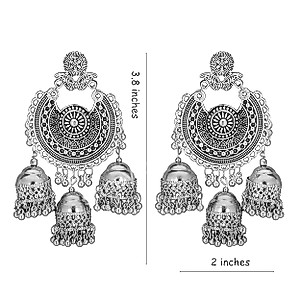 JD'Z COLLECTION Traditional Fashion Jewelry Earrings Wedding Wear Jhumka, Indian Bollywood Stylish Oxidized Mangtika Jhumki Tribal Earring Set For Women earring sets for women, Jewelry Gift For Womens (Design-1)